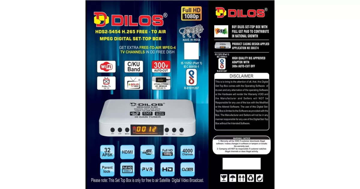 Buy DILOS HDS2-5454 Free-To-Air Full HD DVB-S2 Set-Top Box